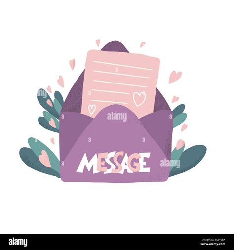 Message Concept Open Mail Envelop With Flower And Hearts Decoration