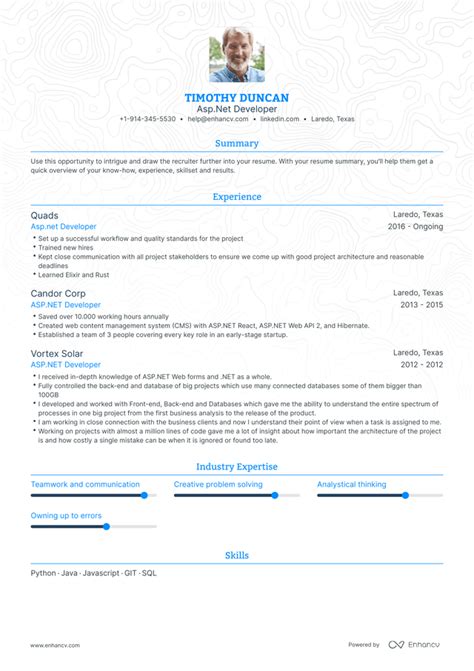 Asp Net Developer Resume Examples Guide For 2023 Layout Skills Keywords Job Description