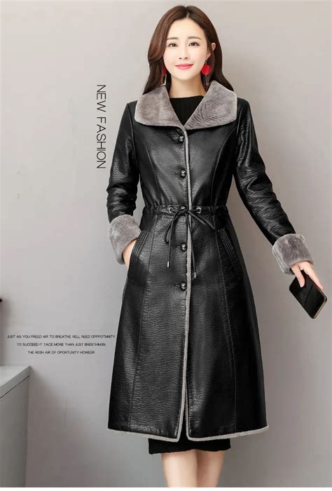 Женская меховая кожаная куртка зима осень размера плюс 4xl длинный меховой кожаный плащ женский