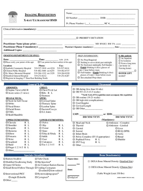 Fillable Online Medical Imaging Department Requisition X Ray Fax