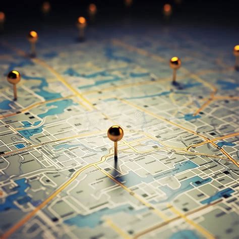 Location Marking With A Pin On A Map With Routes Stock Illustration
