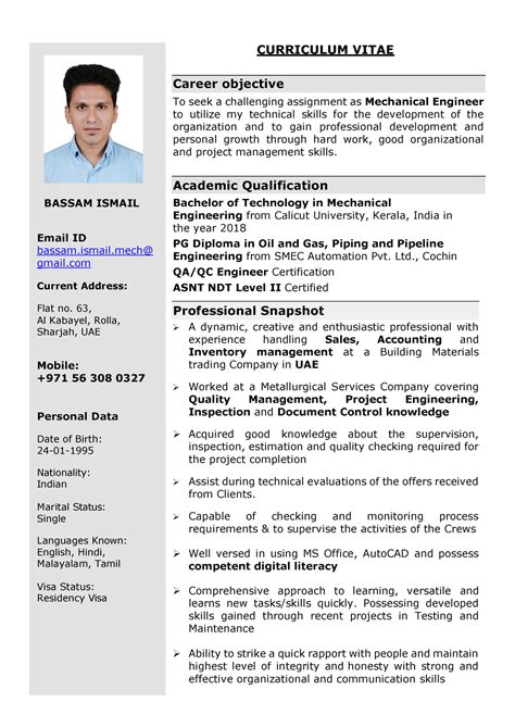 Mech Bassam Ismail Cv Curriculum Vitae To Seek A Challenging