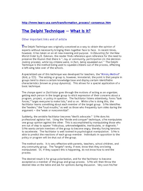 The Delphi Technique What It Is More Details Facilitator Education