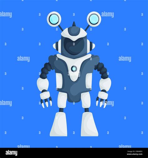 Cartoon Illustration Of A Futuristic Robot With Blue And White Design