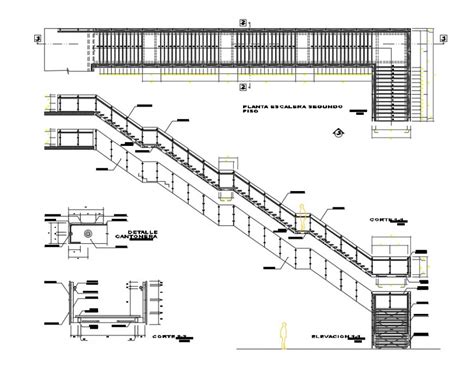 Staircase Elevation And Constructive Section Details Dwg File