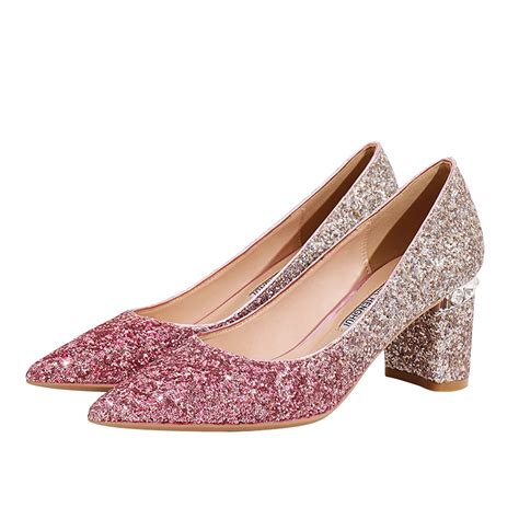 Sparkly Gradient Color Fuchsia Wedding Shoes 2020 Glitter Sequins 6 Cm