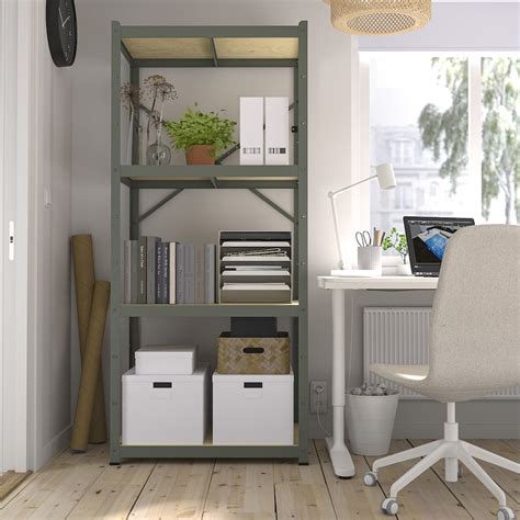 Bror Shelving Unit Gray Green Pine Plywood 331 2x215 8x743 4 Ikea