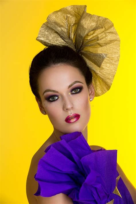 Brunette Girl With Purple Make Up Stock Image Image Of Makeup Model 80063399