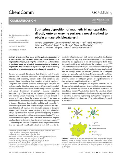 Pdf Sputtering Deposition Of Magnetic Ni Nanoparticles Directly Onto An Enzyme Surface A