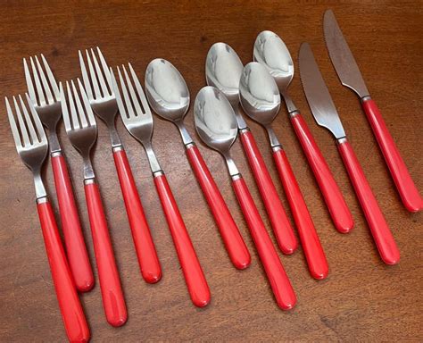 Imperial Red Plastic Handles Vintage La Cuisine Stainless Flatware