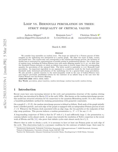 Pdf Loop Vs Bernoulli Percolation On Trees Strict Inequality Of Critical Values