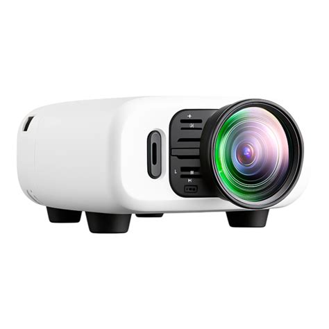 White Portable Projector With Colorful Lens And Control Buttons