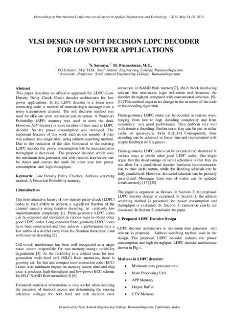 pdf vlsi design of soft decision ldpc decoder for low power applications