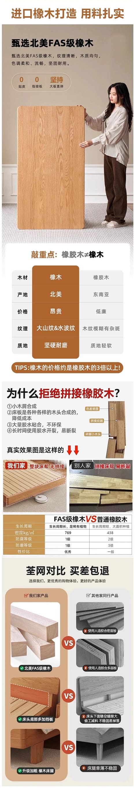 橡木床全实木床1米8双人床原木风现代简约152米单人床架出租房用 淘宝网 花瓣网