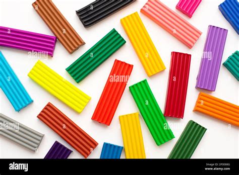 Plasticine Modeling Clay Sticks On White Background Pattern Top View