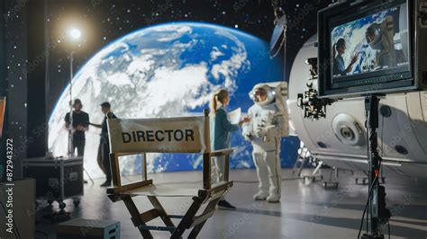 Directors Chair In Foreground Empowered Female Director Guides Diverse