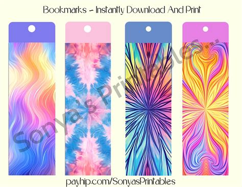 Printable Hippie Tie Dye Bookmarks Retro Tie Dye Bookmarks Boho