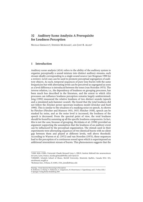 Pdf Auditory Scene Analysis A Prerequisite For Loudness Perception
