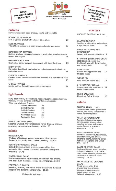 Jojo Apples Cafe Dinner Menu