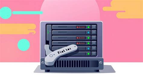 A Stylized Vector Graphic Of A Server Rack Against A Night Scene With