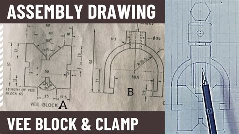 Assembly Drawing Of A Vee Block And Clamp In Engineering Drawing
