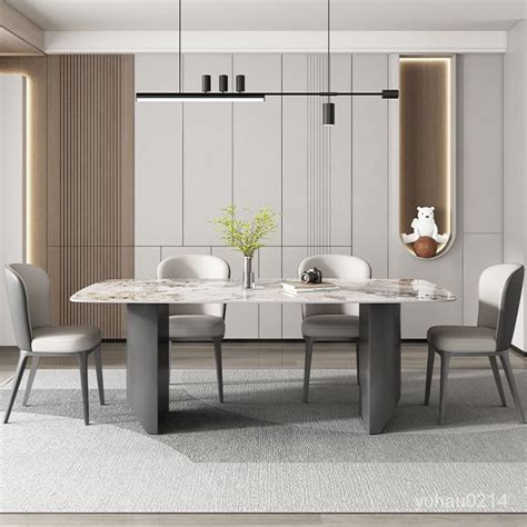 【免運 可開發票】意式極簡長方形亮光巖闆餐桌椅組閤現代簡約小戶型傢用不銹鋼飯桌 Ttzy 蝦皮購物