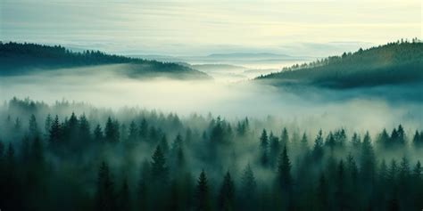 Premium Photo Air Aerial Nodric Forest Evening Fog Misty Weather