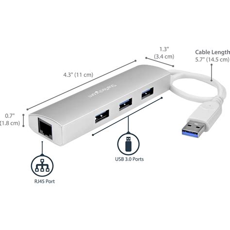 3 Port Portable Usb 3 0 Hub Plus Gigabit Ethernet