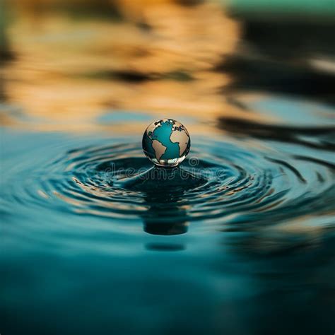 Tiny Globe On Water Droplet Creating Ripples Environmental Concept