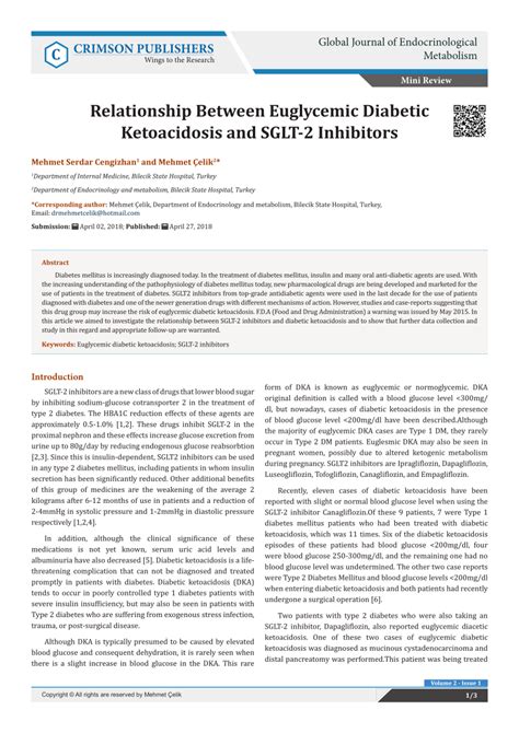 Pdf Relationship Between Euglycemic Diabetic Ketoacidosis And Sglt 2
