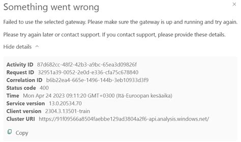 failed to use the selected gateway microsoft fabric community