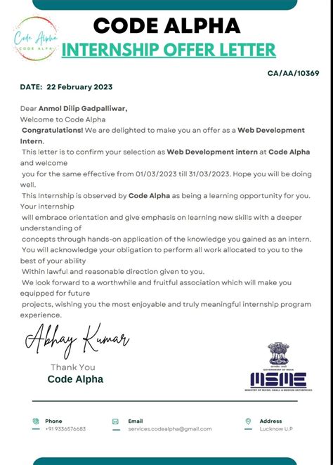 anmol gadpalliwar on linkedin codealpha internship