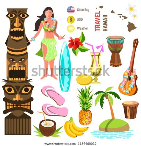 Hawaiian Icons Symbols Set Stock Illustration 1139460032