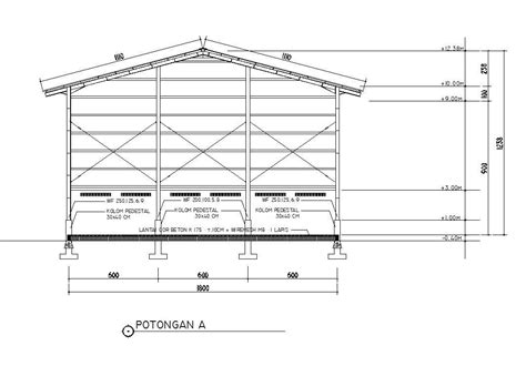 autocad 2d drawing of cross section a of the factory with dimensions