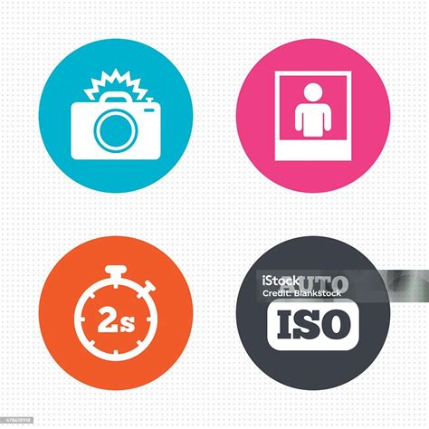 포토서제스트 카메라 아이콘 플래시 단궤 및 자동 Iso 2015년에 대한 스톡 벡터 아트 및 기타 이미지 2015년 계시기