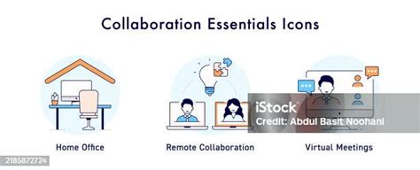 Collaboration Essentials 아이콘 포함된 아이콘 가상 회의 원격 협업 홈 오피스 0명에 대한 스톡 벡터 아트 및 기타 이미지 Istock