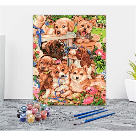 Set Pictura Pe Numere O Familie De Caini 30x40 Cm Emagro