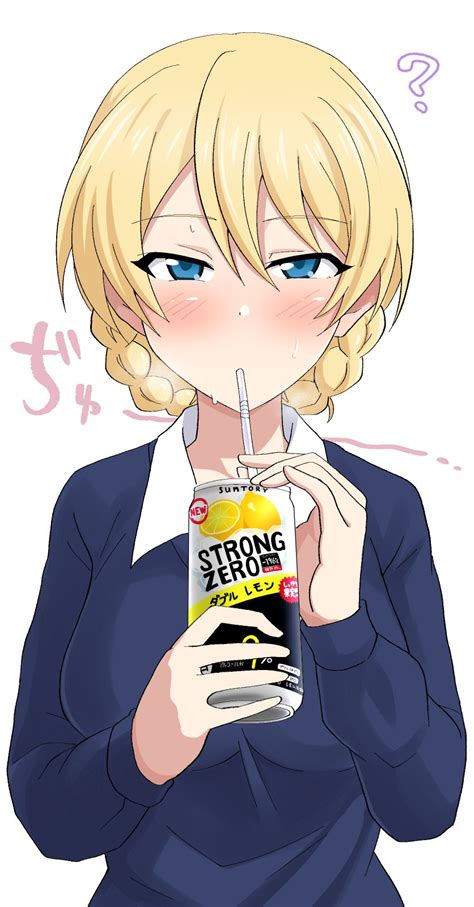 Safebooru Blonde Hair Blue Eyes Blue Sweater Blush Braid Can Darjeeling Girls Und Panzer