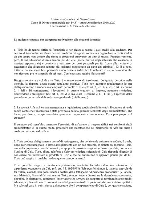Esercitazione 6 Insolvenzacontrattititolidicredito Traccia Di
