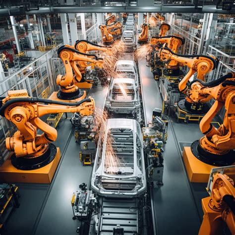 Overhead View Of Robotic Precision On An Automotive Assembly Line Stock Illustration
