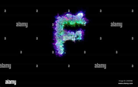 Abstract Distorted Font Blue Letter F On Black Background Isolated