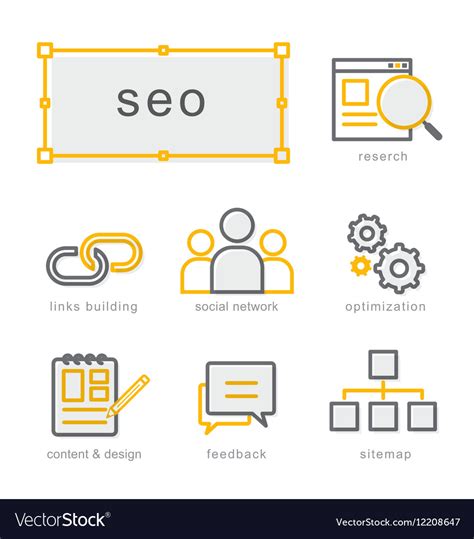 Thin Line Icons Set Search Engine Optimization Vector Image