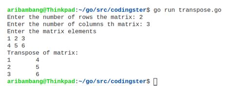 Go Program To Find Transpose Of A Matrix Golang Codingster