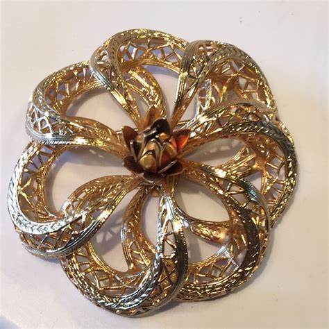 Corocraft Jewelry Vintage Corocraft Gold Filigree Flower Brooch