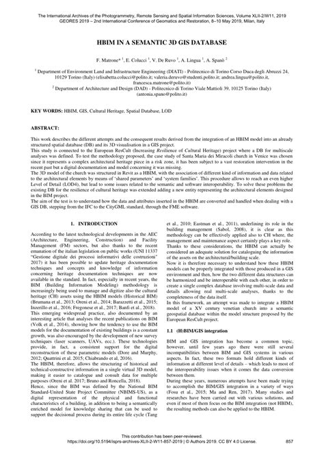 Pdf Hbim In A Semantic 3d Gis Database