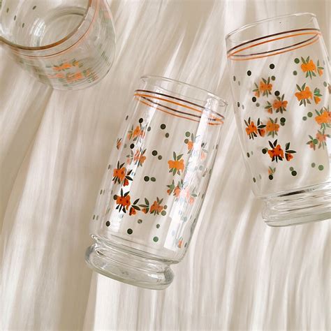 빈티지 앵커호킹 오렌지 플라워 유리컵