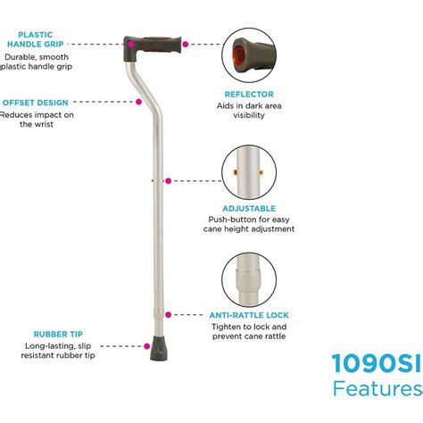 Extra Tall Walking Cane With Offset Handle With Reflector Silver Elite Home Medical Supply