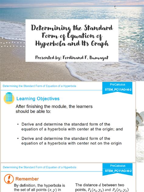 Lesson 1d 2 3 Determining The Standard Form Of Equation Of Hyperbola And Its Graph Pdf