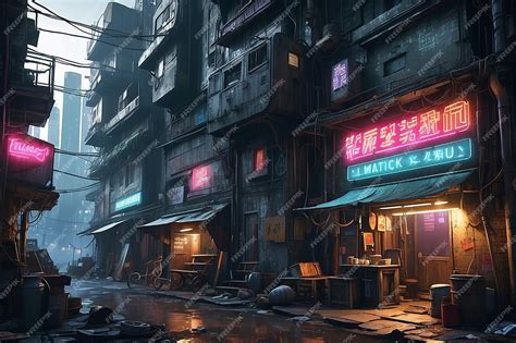 Premium Photo Neon Shantytown Building A Cyberpunk Slum With