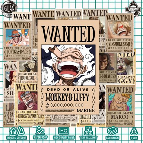Jual Sticker Pack One Piece Wanted Bounty Stiker Laptop Karimake 3